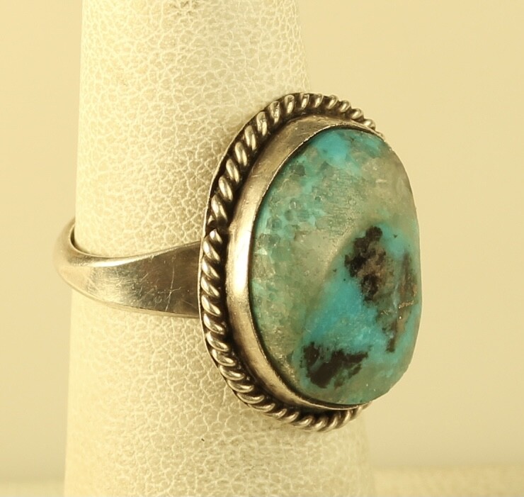 Vintage Sterling Silver Old Pawn Bisbee Turquoise Stone Cabochon Ring ...