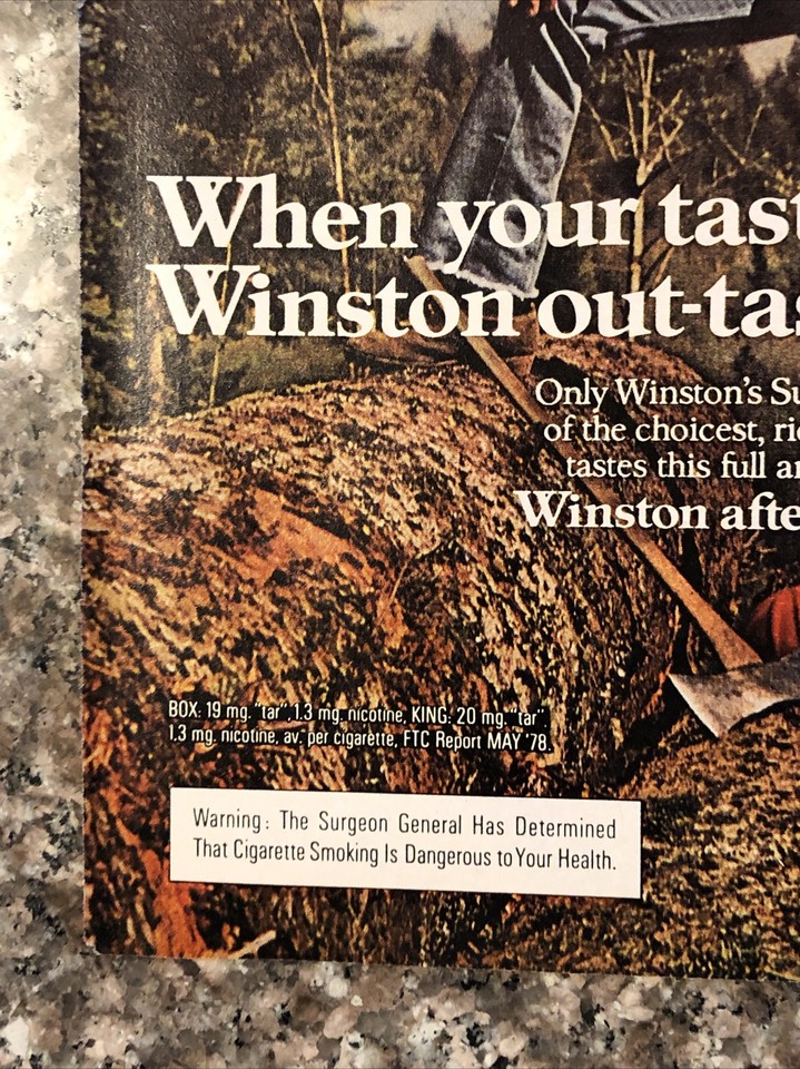 1979 Winston Cigarettes PRINT AD Lumberjack - When Taste Grows Up VTG ...