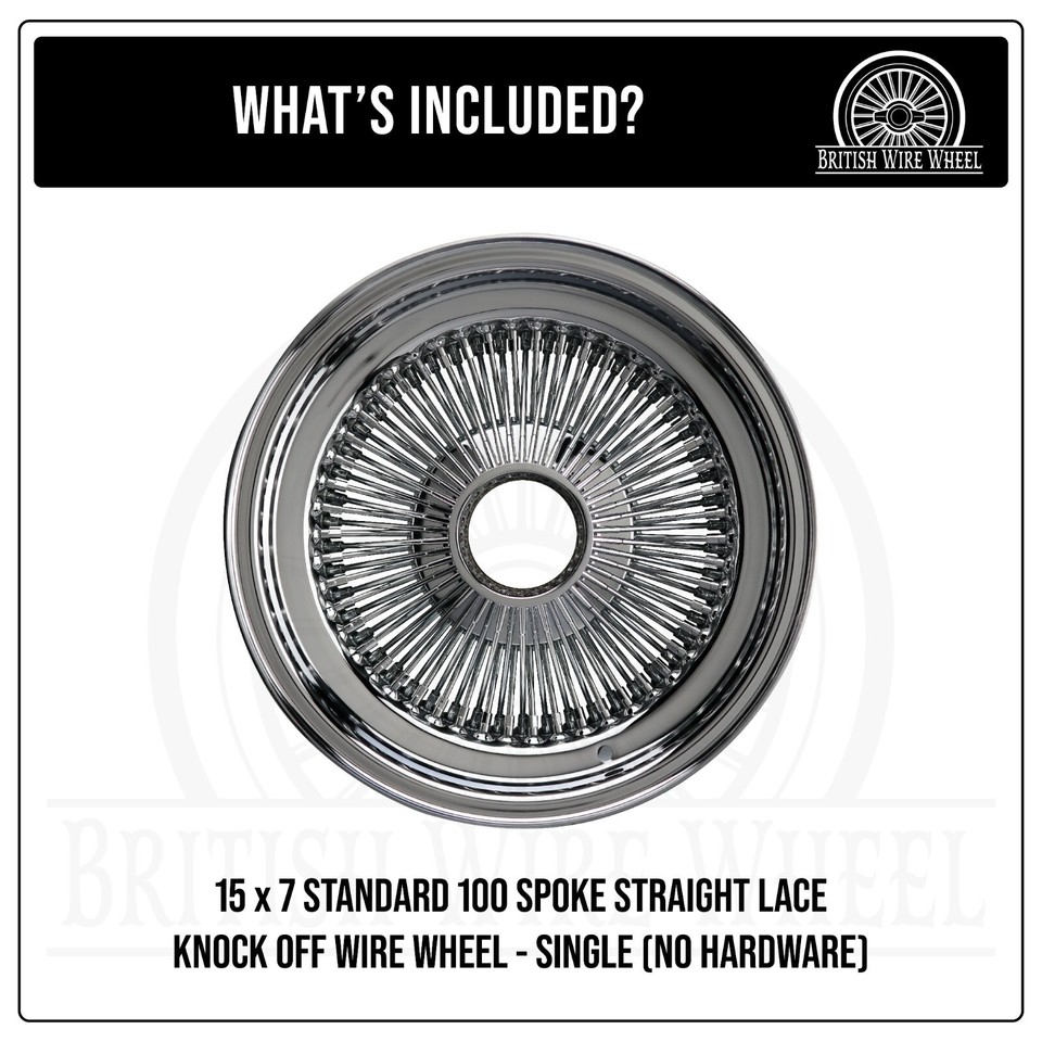 15x7 Standard 100 Spoke Straight Lace Lowrider Wire Wheel | Single ...