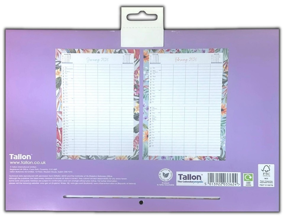 2026 Family Large Month To View 5 Column Full Year Planner Calendar ...