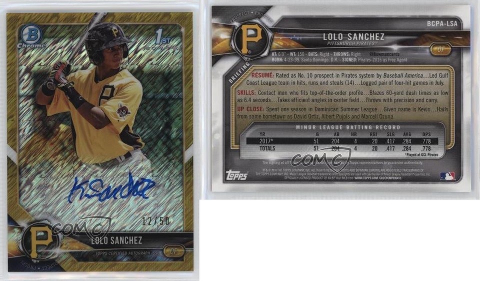2018 Bowman Chrome HTA Gold Shimmer Refractor 12/50 LoLo Sanchez Auto ...