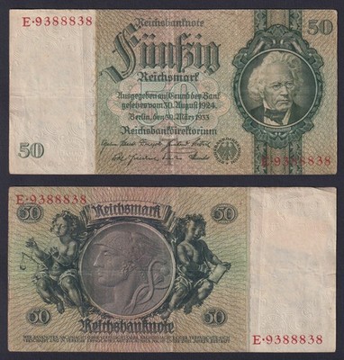 Banknotes Germany 50 Reichsmark 1933 P 182a BB / Vfn | eBay