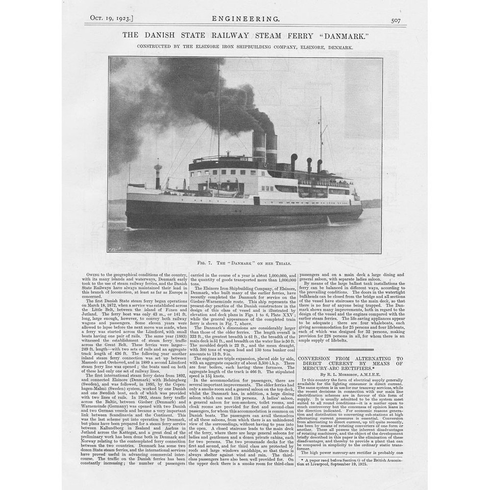 The Danish State Railway Steam Ferry 'Danmark' 2x Antique Prints 1923 ...