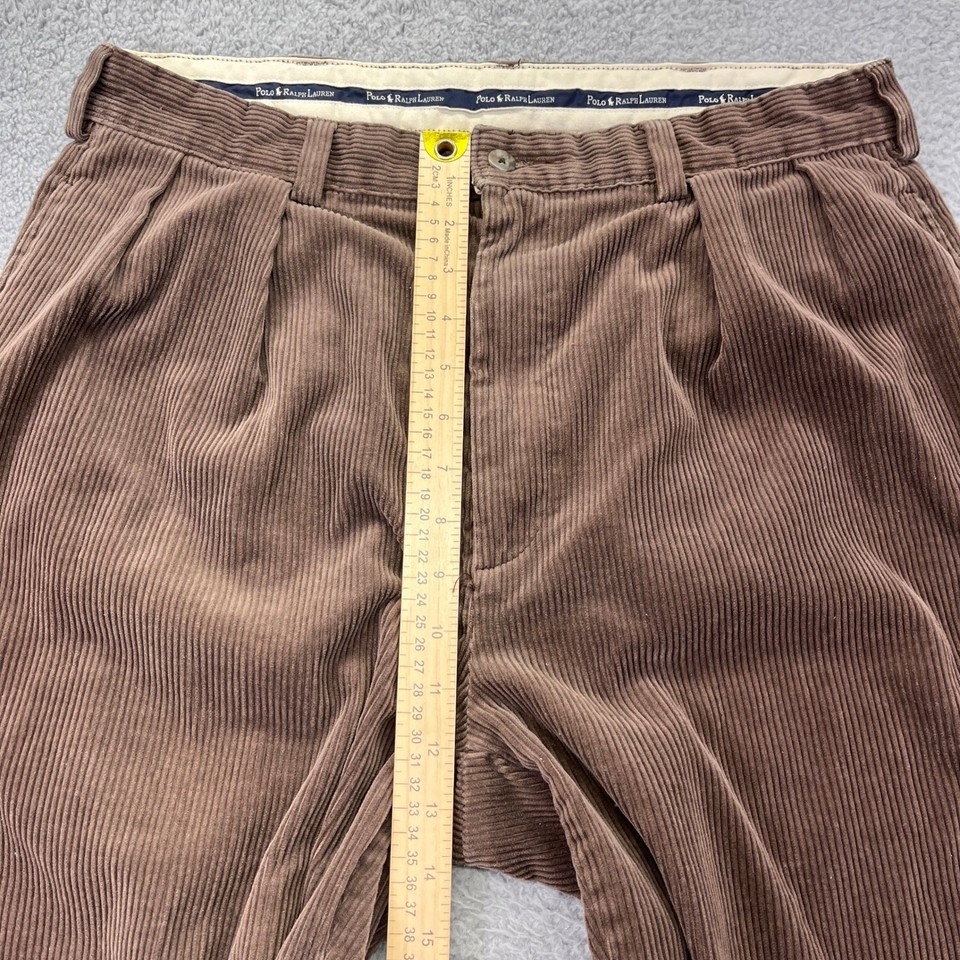 Vtg Ralph Lauren Pants Mens Fits 32x27 Brown Corduroy Pleated Cords ...
