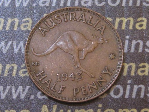 Australia 1943 I George VI Half Penny X1, Average Circulated Condition ...