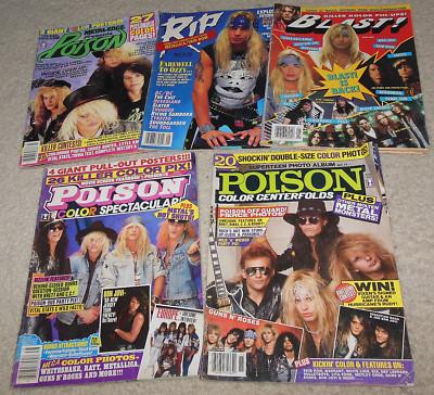METAL EDGE, RIP, BLAST! Lot (5) Magazines - Featuring POISON, Bret ...