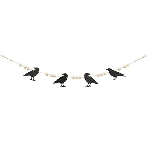 NEW Farmhouse CROW Garland BEADED 23" L Wood Black Cream Country ...