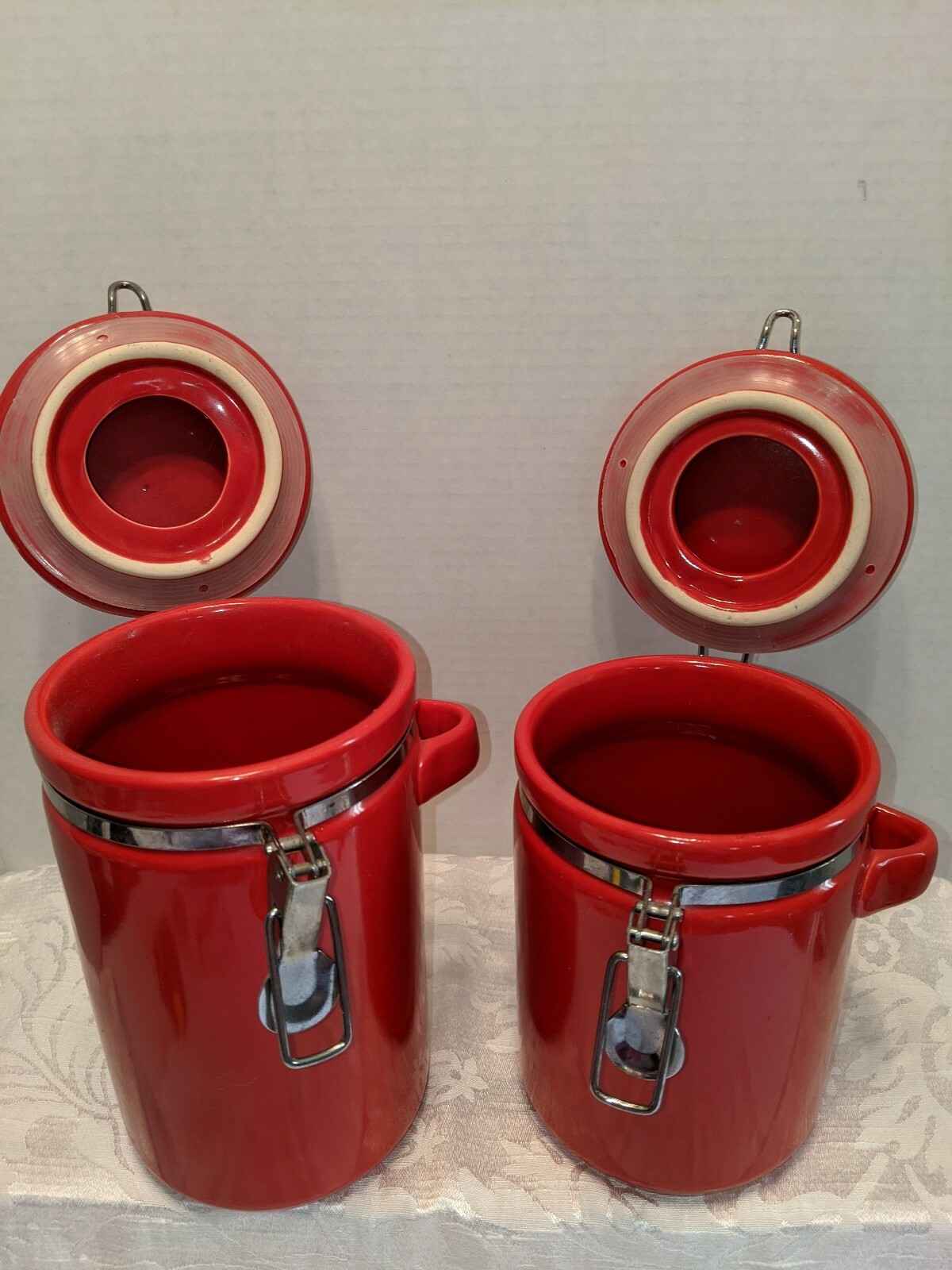 Vintage Alco Industries 4pc. Red Ceramic Canister Set w/ Spoon Slot | eBay