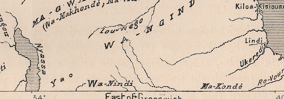 Tribes between the Ruvuma/Rovuma & Pagani rivers. Tanzania 1885 old map ...