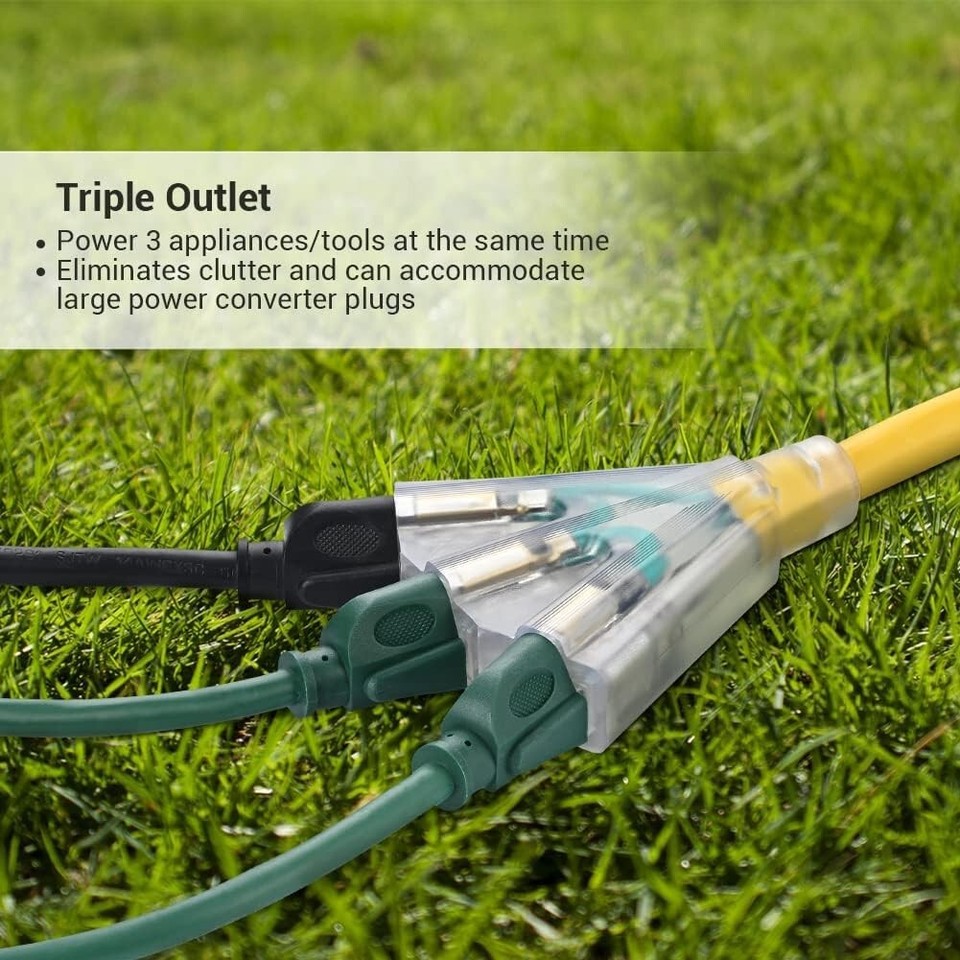 DEWENWILS 15 FT 12/3C Gauge Extension Cord Outdoor Tri-Tap Extension ...