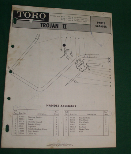 Original Toro Trojan II, models 30XXX-10001 up Power Cut Sulky Parts ...