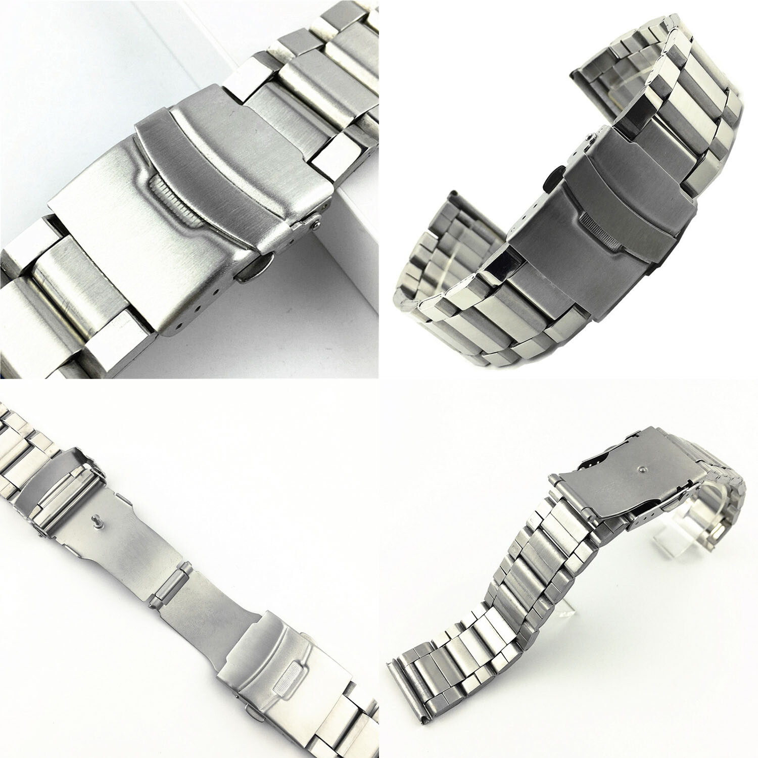 Silver Stainless Steel Piece Watch Band 20 22mm 24mm Strap Security ...