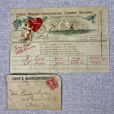 1900's Love's Marconigram Cupid Heart Poem To My Sweet Valentine ...