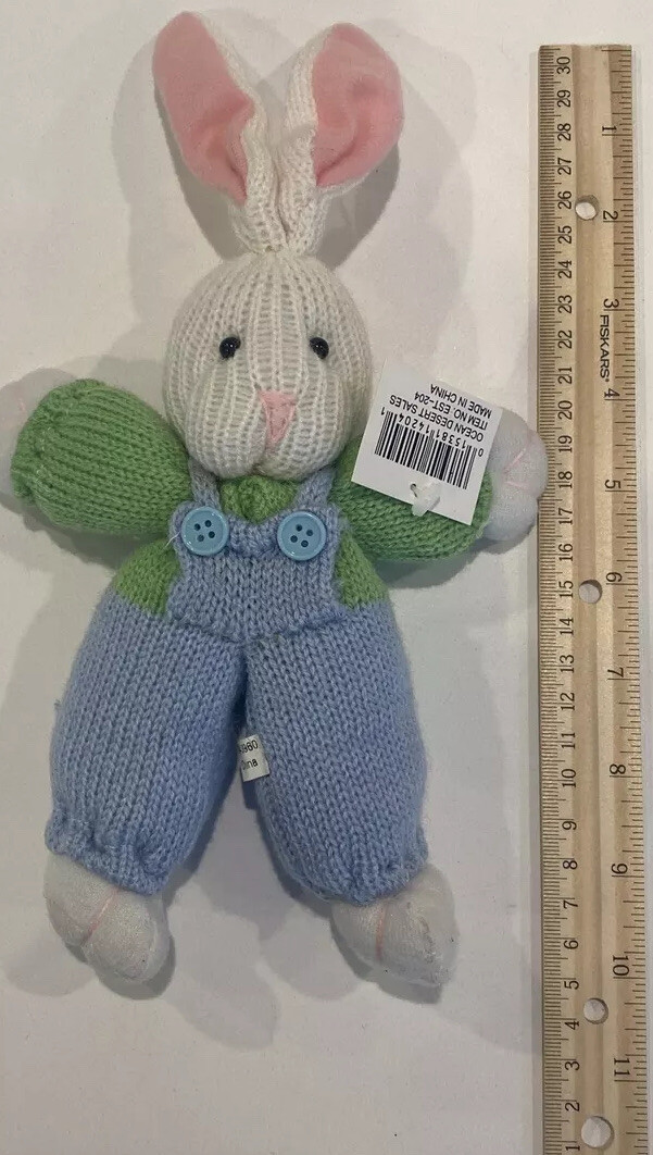 White Easter Bunny Rabbit Stuffed Knit Plush Soft Craft Cornerstone 11 ...
