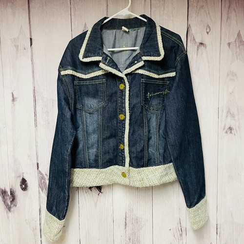 Johnny Girl Womens Medium Denim Button Front Jacket Embellished | eBay