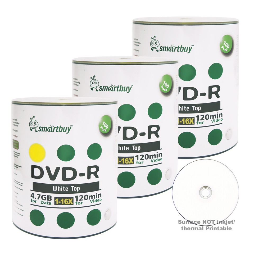 Smartbuy DVD-R 16X 4.7GB/120Min White Top (Non-Printable) Blank ...
