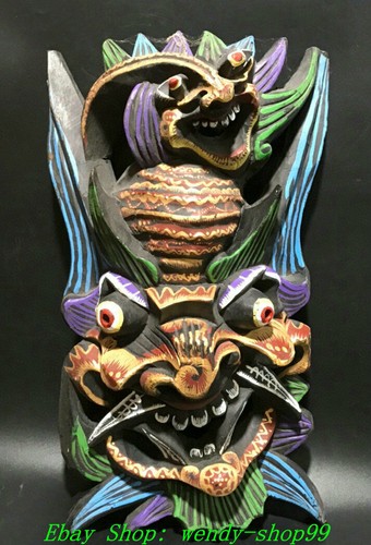 16" Old Chinese Dynasty Wood lacquerware Painting Dragon Beast Head ...