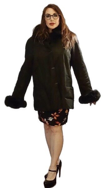 100% REAL LAMBSKIN SHEARLING LEATHER REAL FOX FUR CUF… - Gem