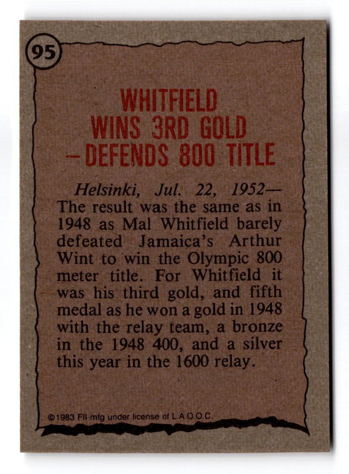 1983 Topps Greatest Olympians Mal Whitfield 95 USA | eBay