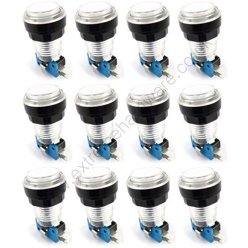 12 x 28mm Round 12v LED T10 Bulb Arcade Buttons & Microswitches (White ...