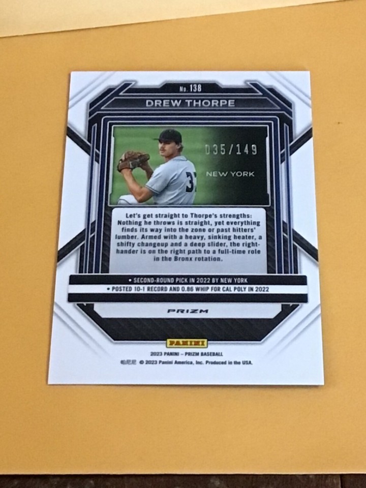2023 Panini Prizm Blue Prizm Drew Thorpe 35/149 #138 Nice SP Yankees | eBay