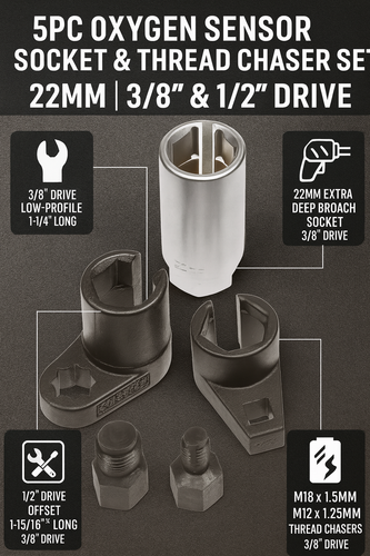 5PC Oxygen Sensor Socket & Thread Chaser Set 22mm Offset & Crowfoot ...