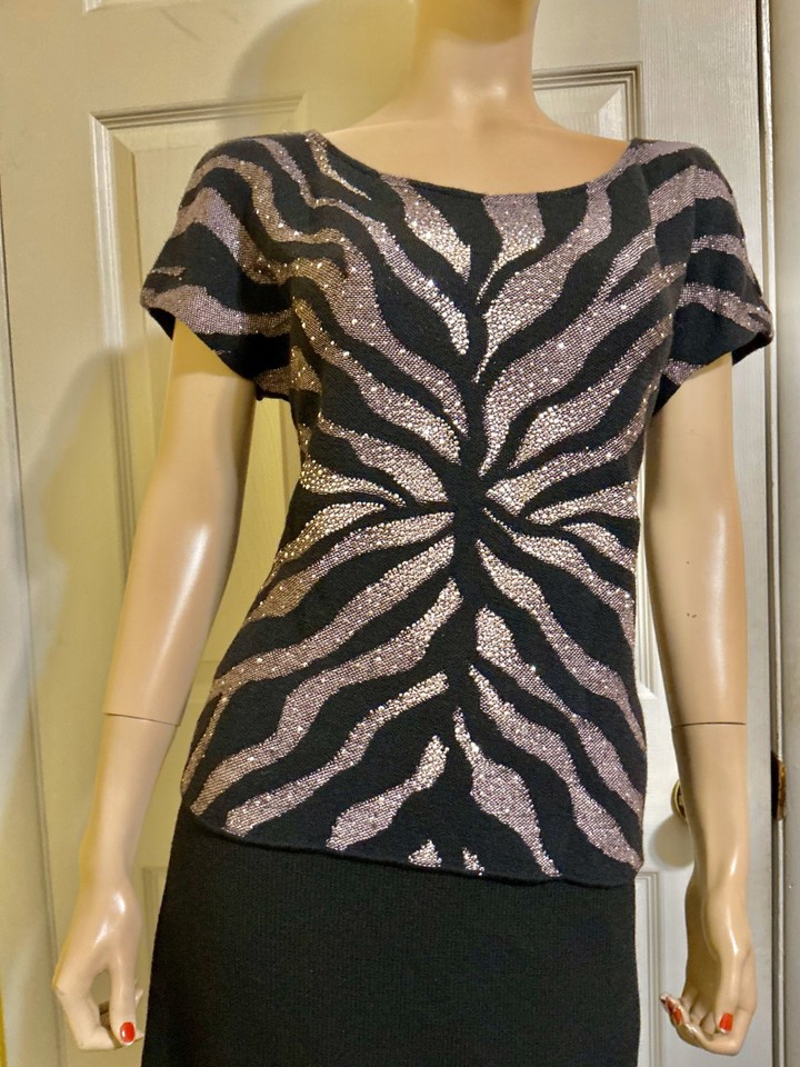 Excellent St John Knit Embellish Evening Sweater Top ~ Blouse sz L ~ 12 ...