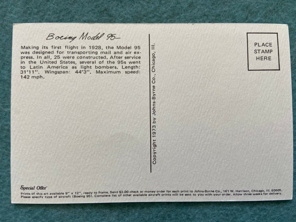 Boeing Model 95 Vintage Airplane Postcard | eBay