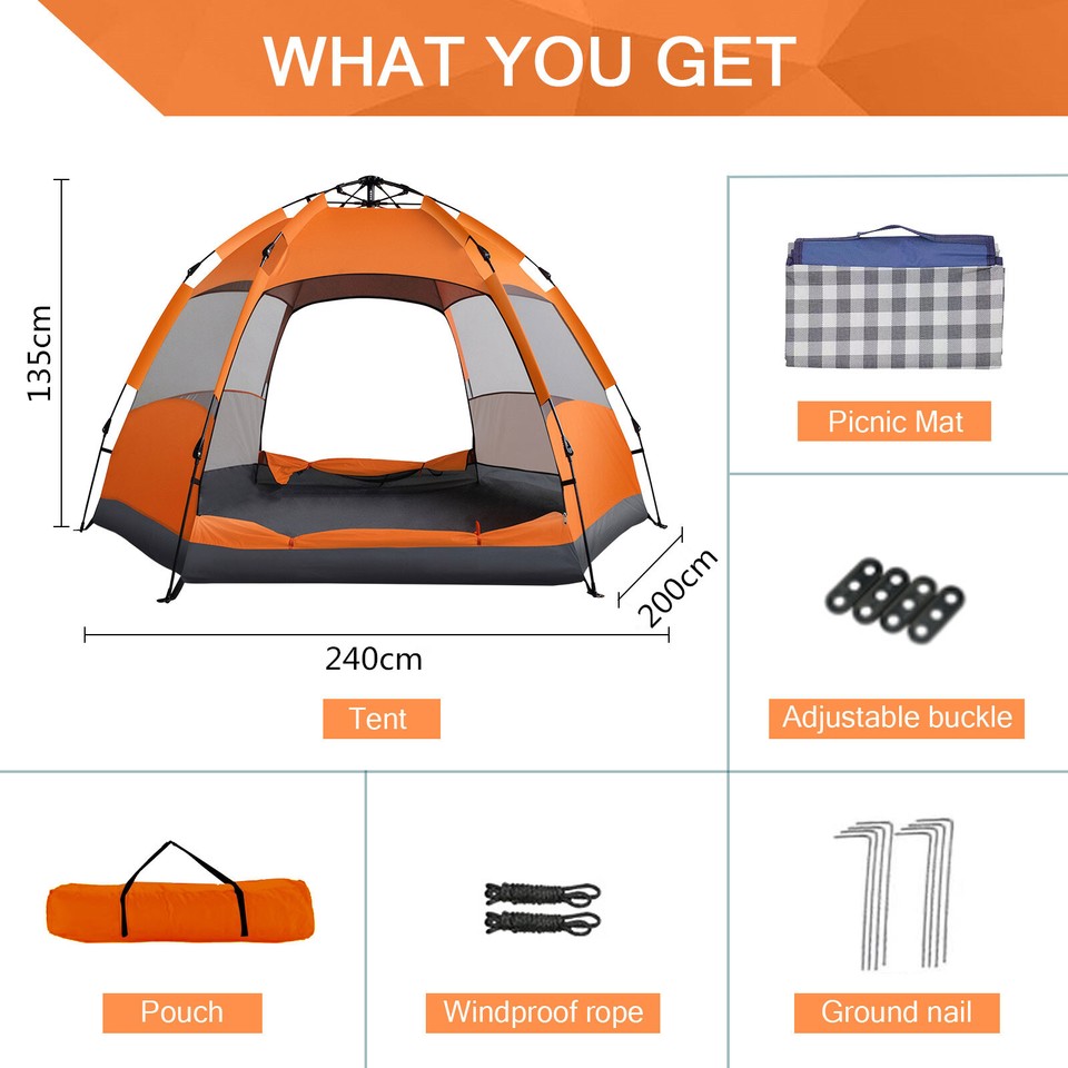 3-4 Person Automatic Camping Tent Hiking Instant Canopy Pop Up Tents ...