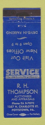 Matchbook Cover - RH Thompson Auctioneer Pottstown PA | eBay