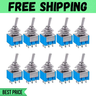 10Pcs DPDT Mini Toggle Switch 6-Pin 2 Position ON/ON Miniature Toggle ...