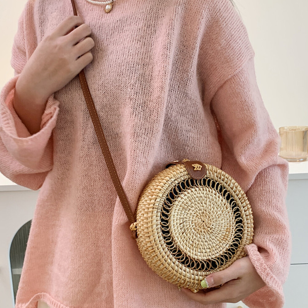 Summer Beach Crossbody Bag Fashion Round Ladies Rattan Bag for Holiday ...