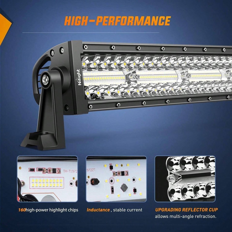 Nilight 18040C-A 22 Inch 480W Triple Row Flood Spot Combo Bar Driving ...