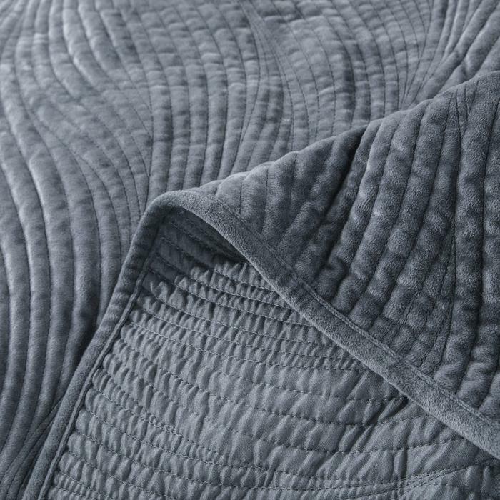 Tache Crushed Velvet Dark Deep Blue Grey Soft Plush Waves Bedspread ...