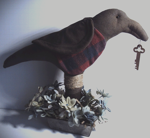 Primitive Handmade Black Crow Doll Spring Vintage Farmhouse Bird Rustic ...