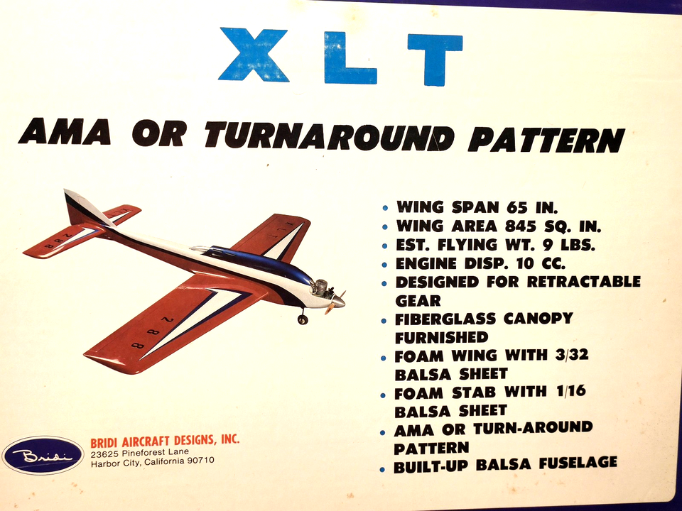 Vintage Bridi XLT Pattern AMA or Turnaround Balsa RC Model Airplane Kit ...