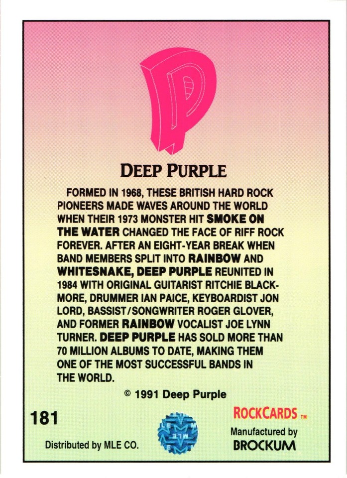 Rock Cards Series 1 #181 Deep Purple Single Card 1991 Brockum | eBay