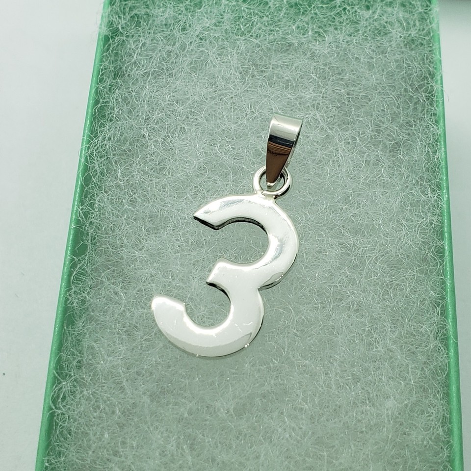 925 Sterling Silver Number 3 Pendant Charm for Jersey Numbers with/out ...