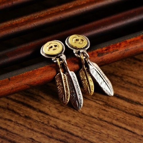 925 Sterling Silver Indian Eagle Double Feather Dangle Ear Studs Post ...