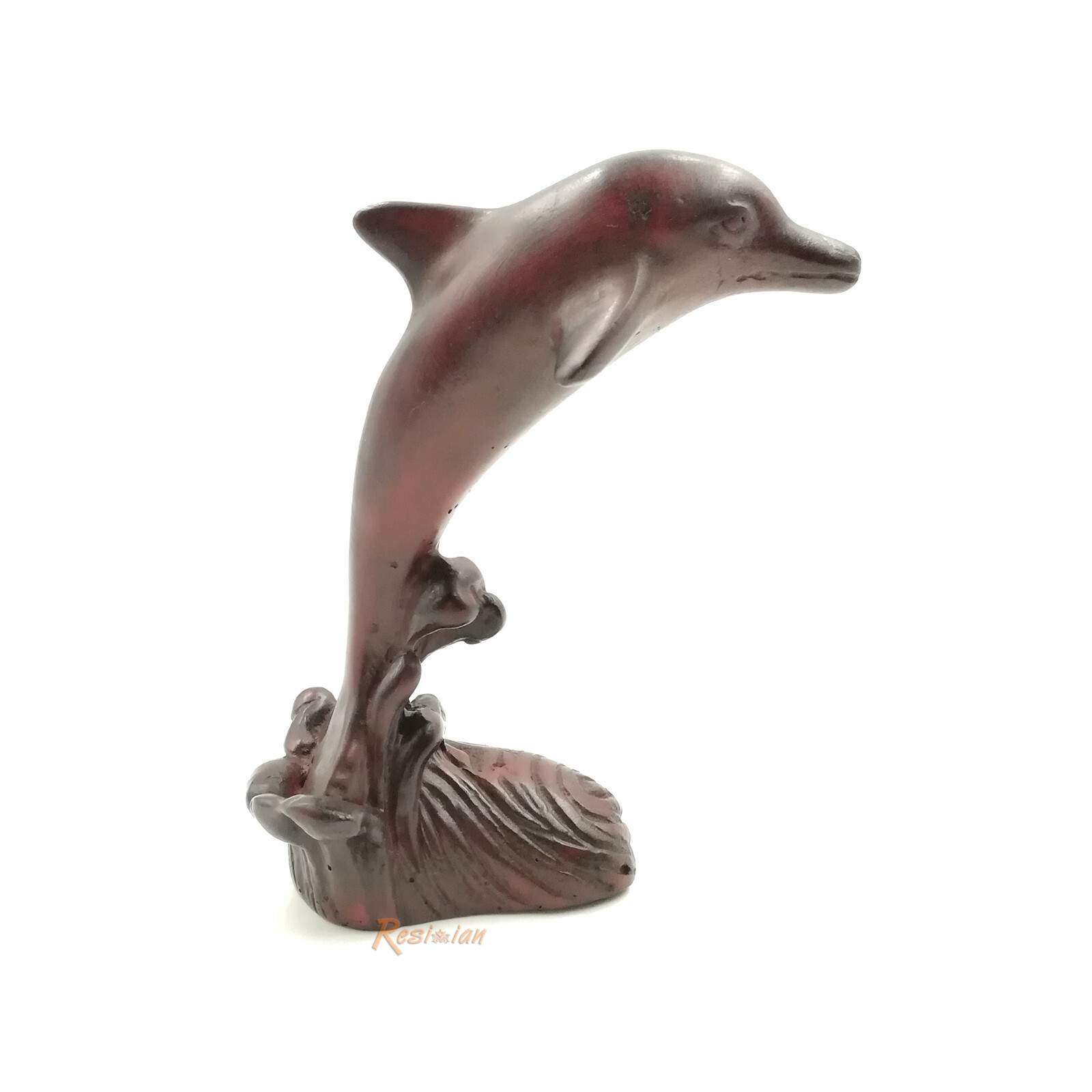 Red Resin Dolphin Figure Wildlife Figurine Sea Ocean Waves Statue Fish ...