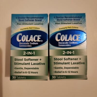Colace 2-IN-1 Stool Softener+Stimulant Laxative 30 Tabs X2 Exp 2026 ...