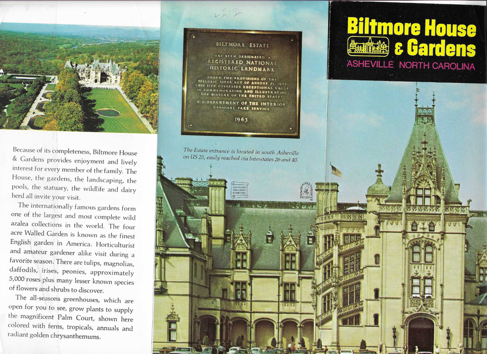 N.Carolina broch./card, Bitmore House/Gardens Ashville & Best Western ...