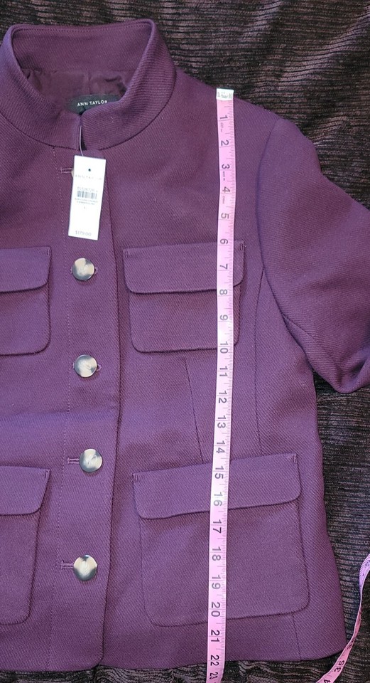 ** Ann Taylor sz 6 Mock Neck Patch Pocket Military Jacket in Plum Rose ...
