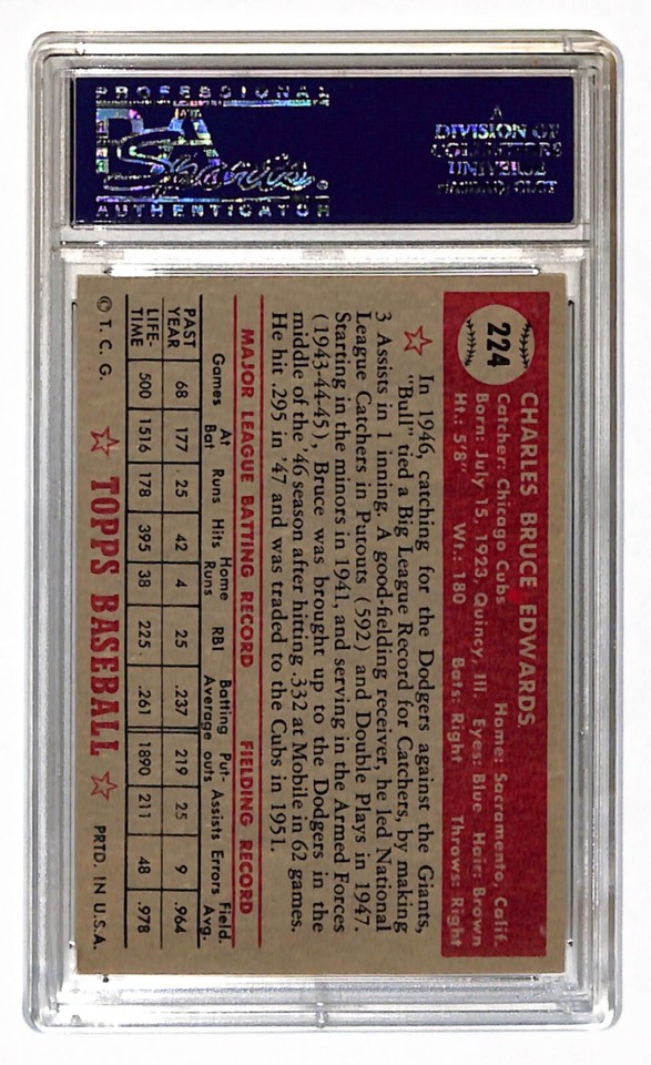 1952 Topps #224 Bruce Edwards Baseball Card PSA 4.5 VG - EX + Z61 | eBay