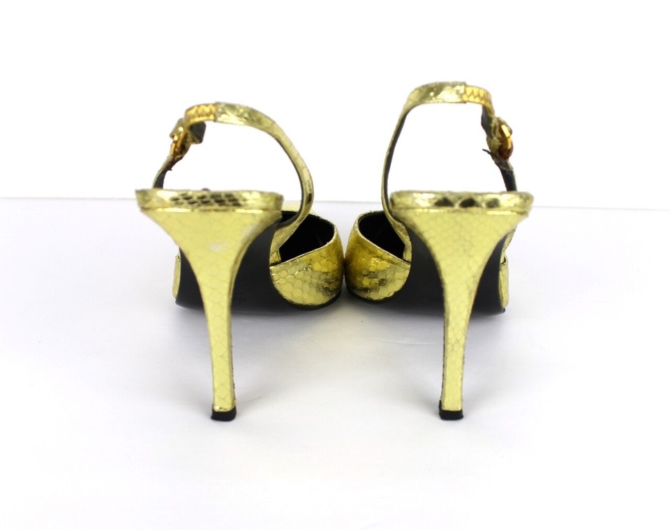 Gianni Versace Gold Python Pointed Toe Slingback Sandals Size 37 With ...