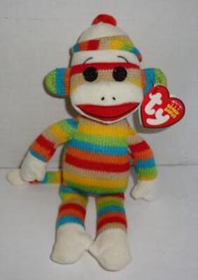 Ty Beanie Baby ️ SOCK MONKEY Rainbow Stripes 8"5' Stuffed Plush New MWMT'S | eBay