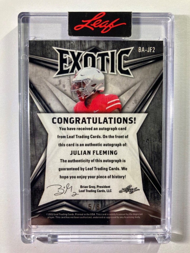 2022 Leaf Exotic Julian Fleming Zebra 5/8 Auto Rookie Card BUCKEYES ...