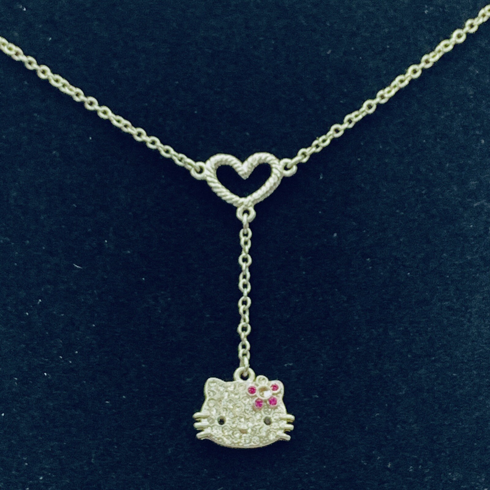 HELLO KITTY Rhinestone Pave Cute Face Pendant Necklac… - Gem