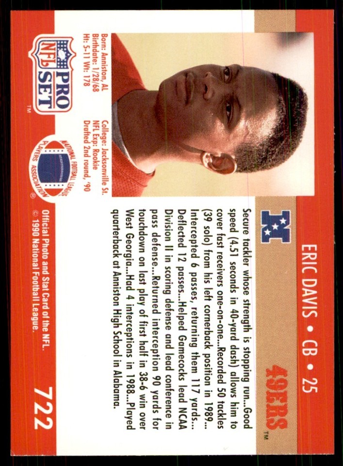 1990 Pro Set. Eric Davis Football Cards #722 | eBay
