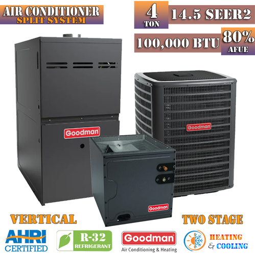 R32 Goodman 4 Ton AC & Gas Furnace Split System 14.5 SEER2 80% AFUE ...